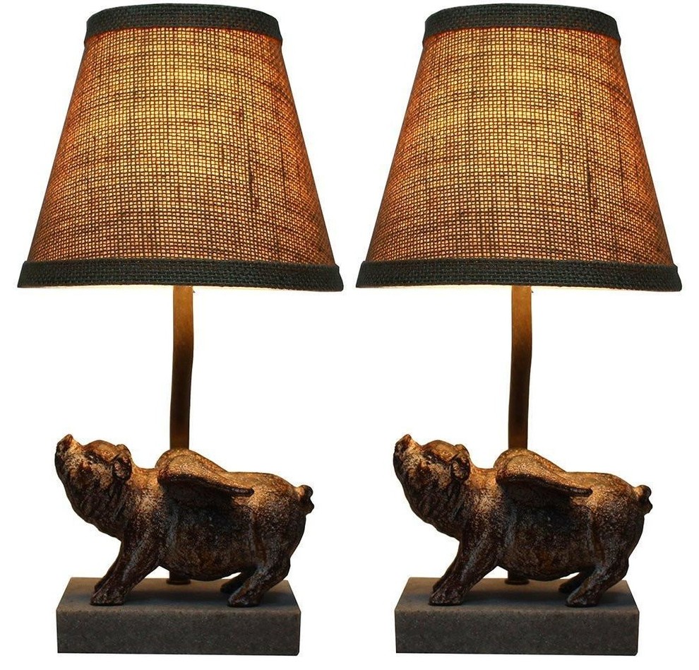 Flying Pig Mini Accent Lamps With Shades, Set of 2 - Farmhouse - Lamp ...
