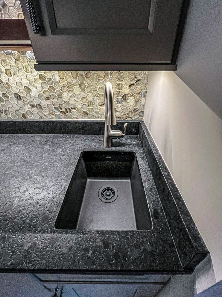 Wet Bar with Undercounter Beverage Center with Leathered Granite ...