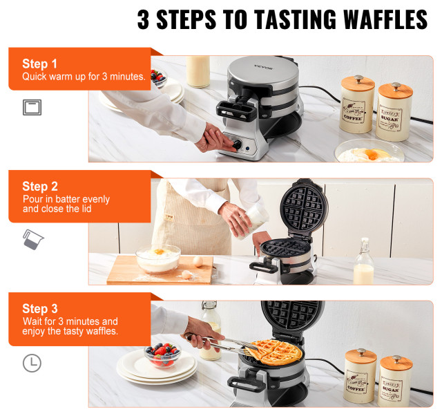 VEVOR Round Waffle Maker 1400W 2-Layer Rotatable Non-Stick Waffle Iron ...