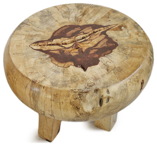 Tamarind Round Wood Stool/Side Table - Rustic - Side Tables And End ...