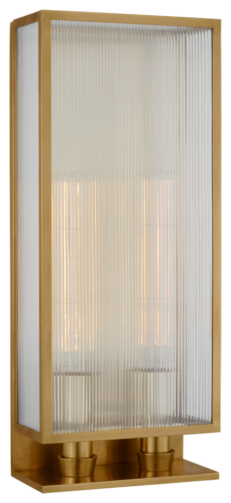 York 24" Double Box Sconce in Bronze with Clear Ribbed Glass ...