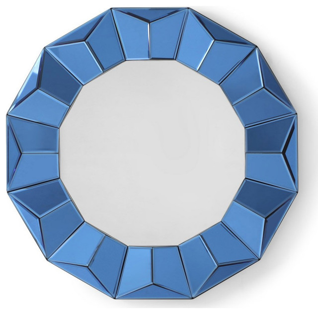 33" Saunder Mirror Blue Frame Unique Geometric Wave Design Dual Hanging ...