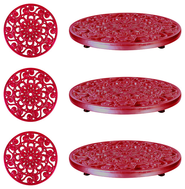 Decorative Cast Iron Metal Trivets, Red, Set of 3 - Contemporary ...