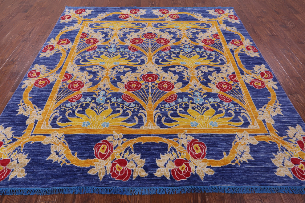 9' Square Handmade William Morris Wool Rug - Q19020, 8' 10" X 8' 11 ...