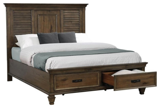 Coaster Franco Farmhouse Wood Queen Storage Bed in Burnished Oak ...