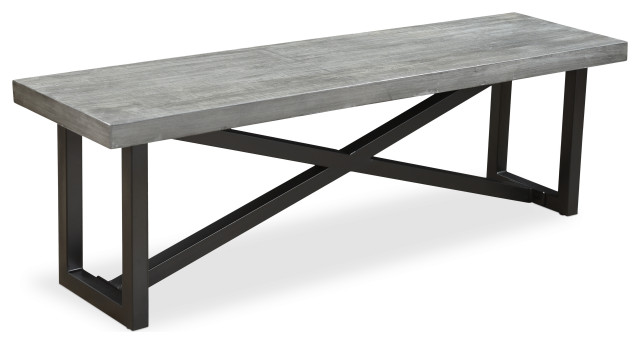 Raven Grey Mango Wood Dining bench With Black Iron 60" - Industrial ...
