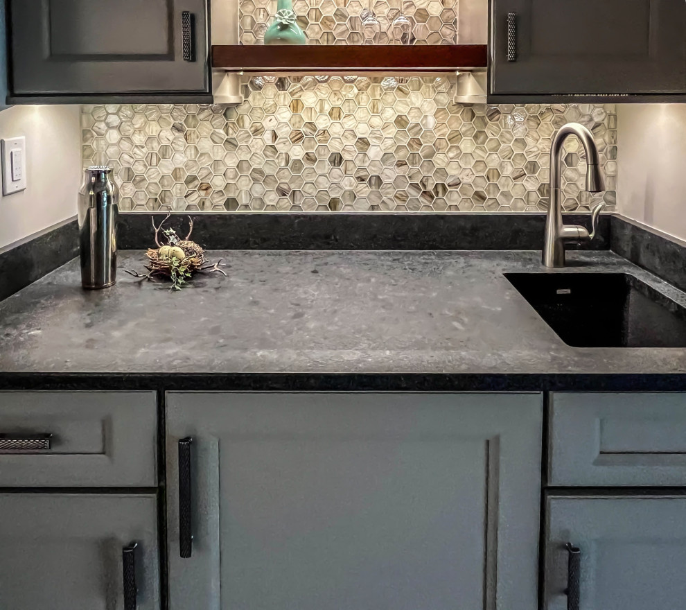 Wet Bar with Undercounter Beverage Center with Leathered Granite ...