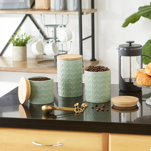 Jadeite Matte Retro Vine Texture Ceramic Canister (Set of 3 ...