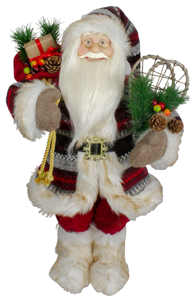 18" Standing Santa Christmas Figure with Snow Shoes and Fur Boots ...