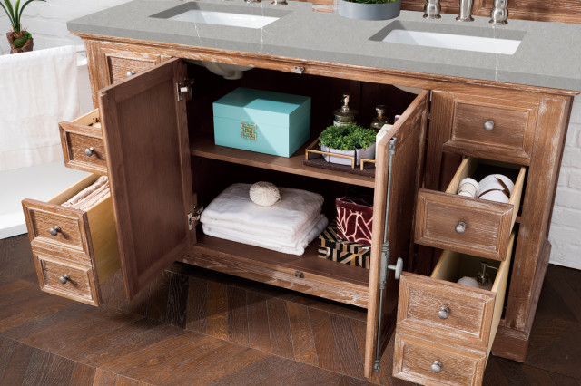 Providence 60" Double Vanity Cabinet, Driftwood - Farmhouse - Bathroom ...