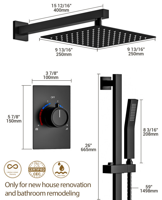 10" Pressure Balancing 2-Function Slide Bar Shower System, Included ...