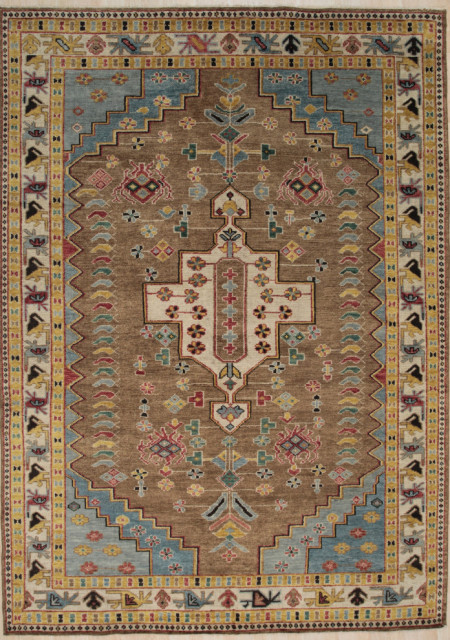 Brown Traditional Medallion Traditional Knot Area Rug, 8'6x11'6 ...