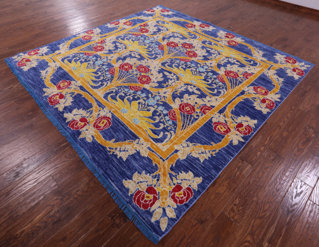 9' Square Handmade William Morris Wool Rug - Q19020, 8' 10" X 8' 11 ...