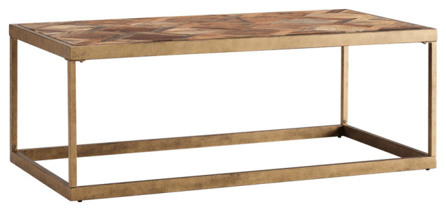 48" Natural And Natural Brown Solid Wood And Metal Rectangular Coffee Table - Contemporary ...