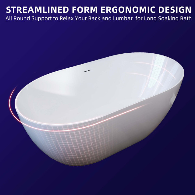 55 Inch Acrylic Freestanding Soaking Bathtub in Gloss White ...