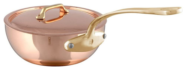 Mauviel M'200 B Copper Splayed Curved Sautepan With Brass Handle, 2.1 ...