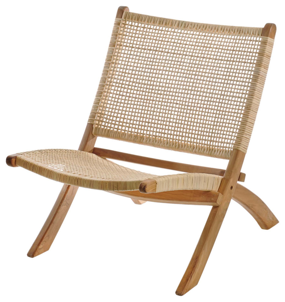 Alta Woven Rattan Folding Teak Lounge Chair - Tropical - Folding Chairs ...