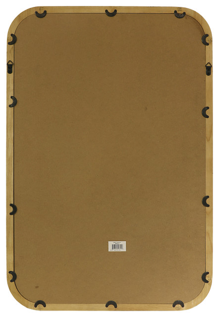 24"x36" Natural Rounded Corner Wood Mirror With Curved Frame, Made of ...