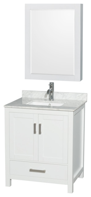 Wyndham WCS141430SWHCMUNSMED Vanity + White Carrera Marble Top and ...