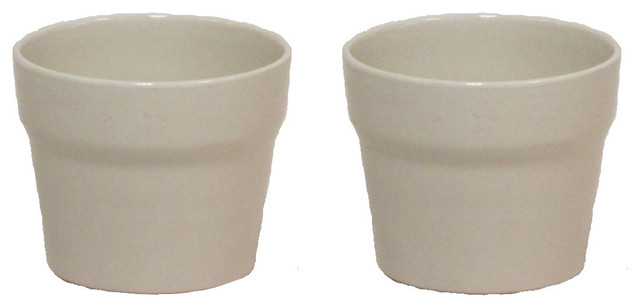 Small Cream Color 4" Ceramic Pots, Set of 2 - Transitional - Outdoor ...