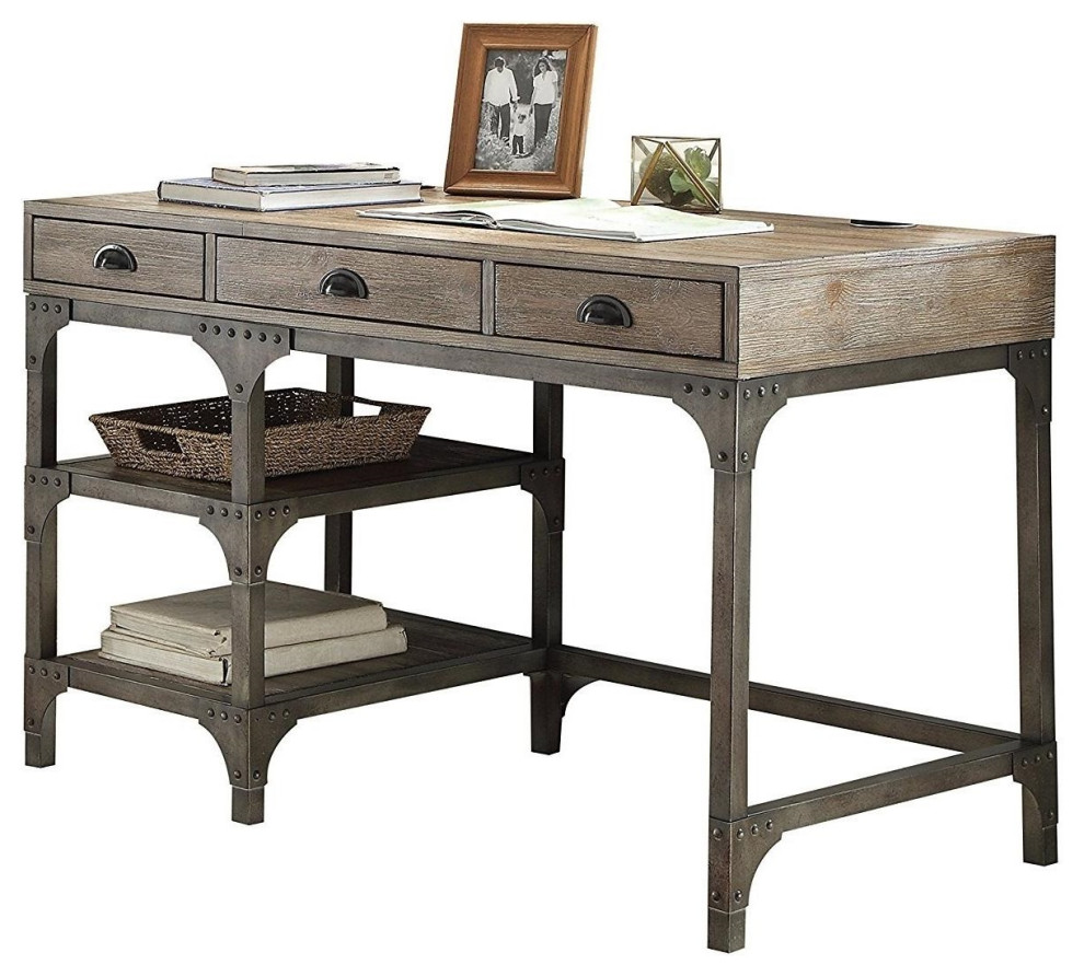 47" Light Brown Rectangular Writing Desk With Three Drawers ...