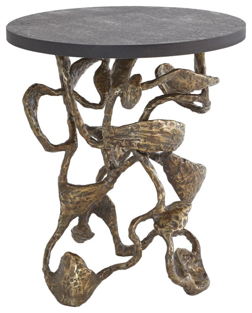 Modern Abstract Sculptural Vines Round Table Bronze Black Marble ...