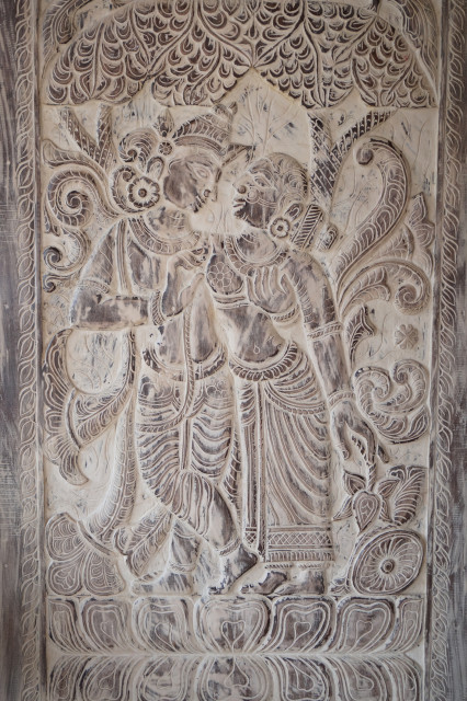 Consigned Vintage Indian Carved Door, Radha Krishna Door, Home Office ...