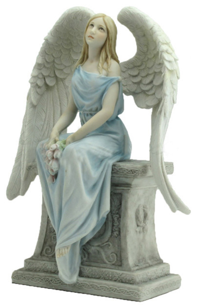 Angel With Roses Sitting On The Tombstone, Light Color, Religious ...