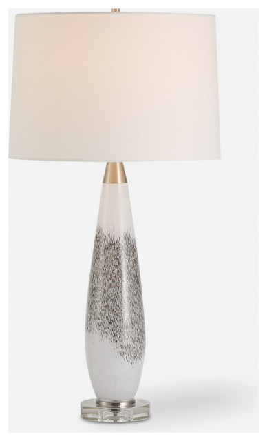 Elegant White Art Glass Mottled Metallic Silver Table Lamp 29 in ...