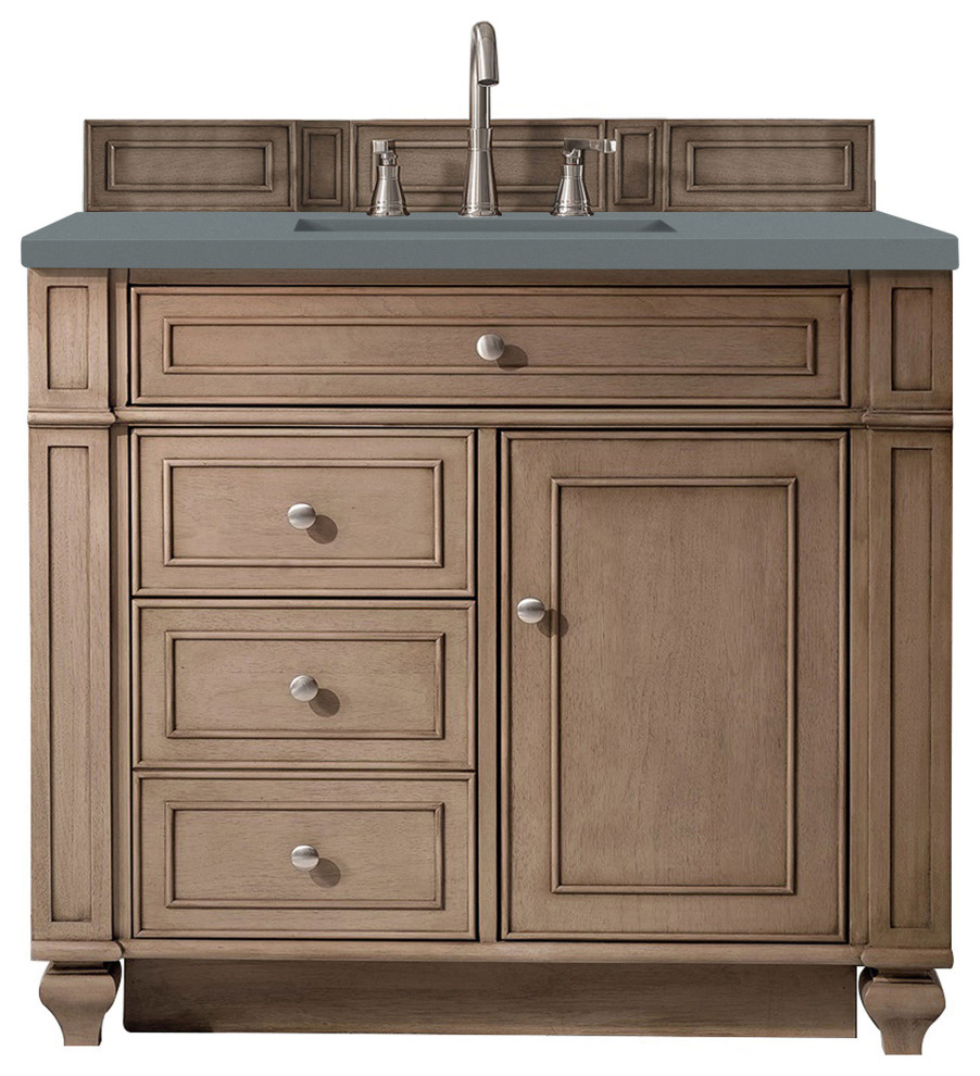 Bristol 36" Single Vanity, Whitewashed Walnut, W/ 3 Cm Cala Blue Quartz ...