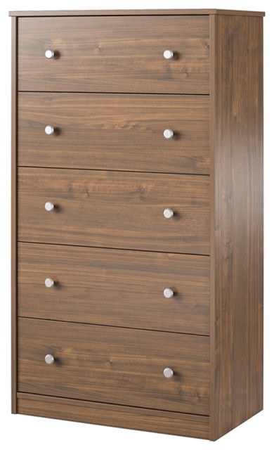 Ameriwood Home Ellwyn Tall 5 Drawer Dresser in Walnut - Transitional ...