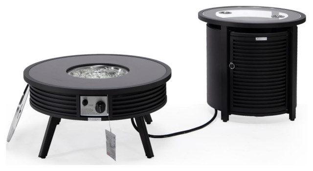 Walbrooke Patio Round Fire Pit and Tank Holder with Slats Design, 24 ...