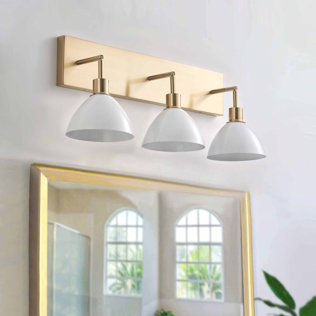 Modern 3-Light Bathroom Vanity Light Over Mirror with White Shades ...