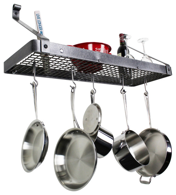 Handcrafted 36" Gourmet Deep Bookshelf Wall Rack w 12 Hooks Hammered ...