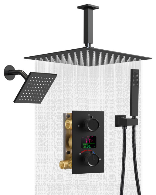 12"Rain Dual Shower Heads Display Shower System with 3 Way Thermostatic ...