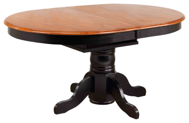 66" Oval Pedestal Extendable Dining Table Black Cherry Butterfly Top ...