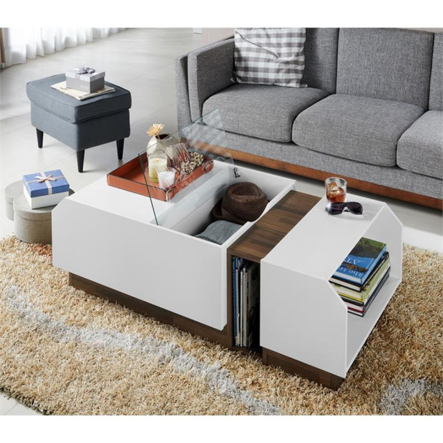 Furniture of America Plano Contemporary Wood Storage Coffee Table in White - Transitional ...