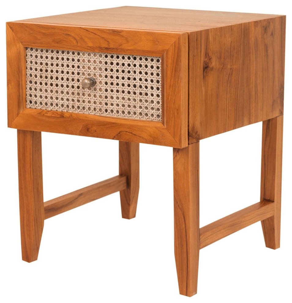 Natural Rustic Bedside Table, Rustic Nightstand with Drawer - Tropical ...