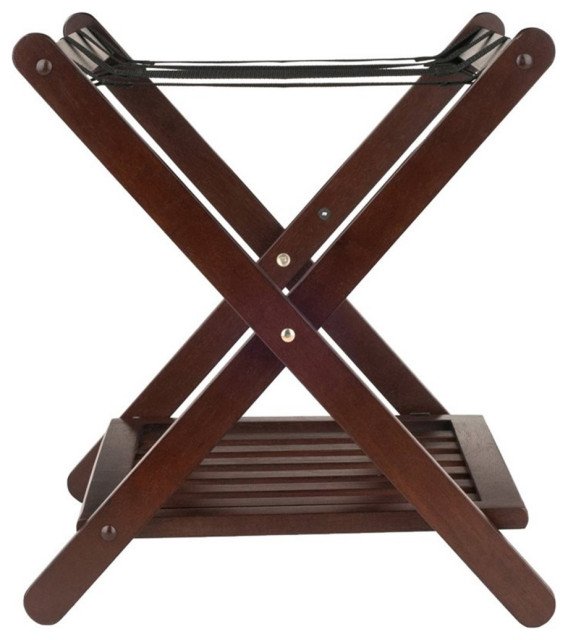 Pemberly Row Transitional Solid Wood Luggage Rack with Shelf in ...