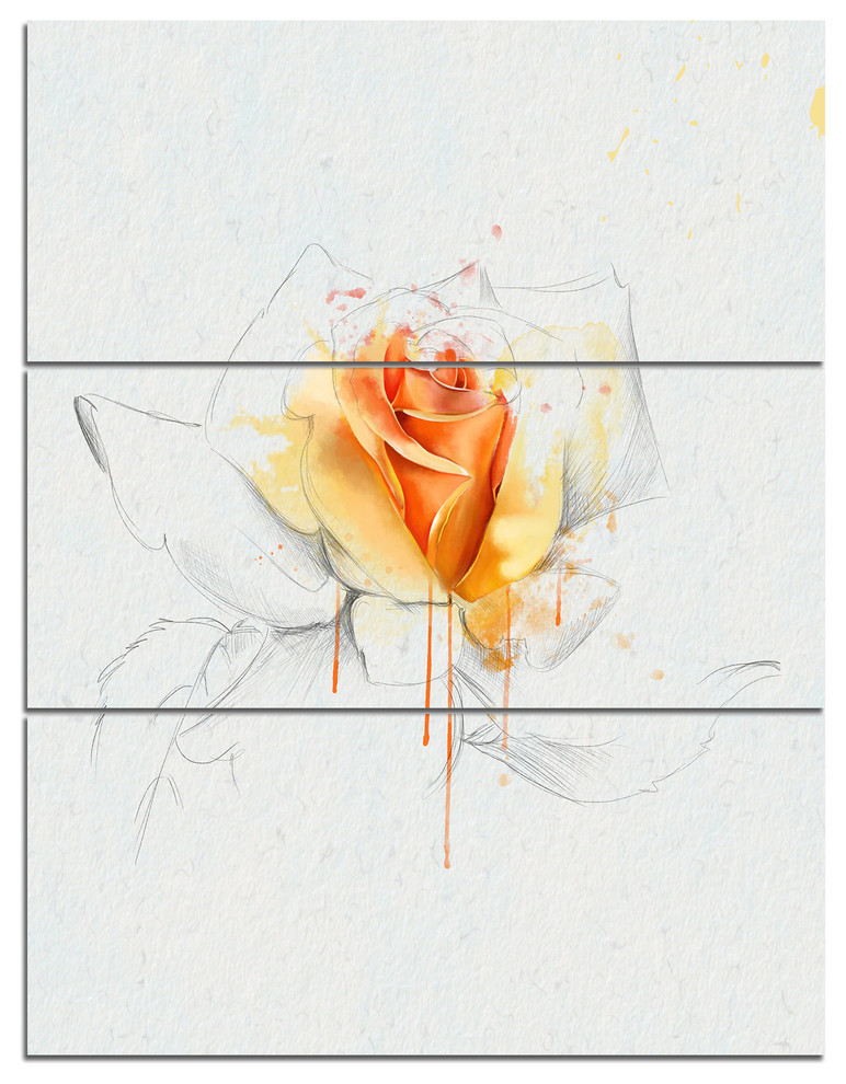 Yellow Rose Sketch on White Back, Flower Artwork on Canvas, 28x36, 3 ...