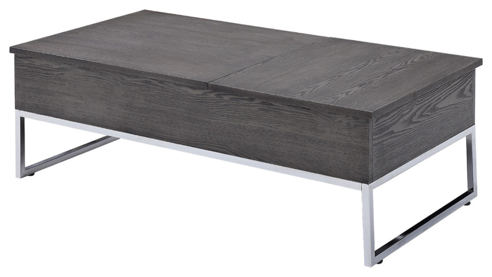 Wood Coffee Table With Lift Top, Gray Oak and Chrome - Contemporary ...