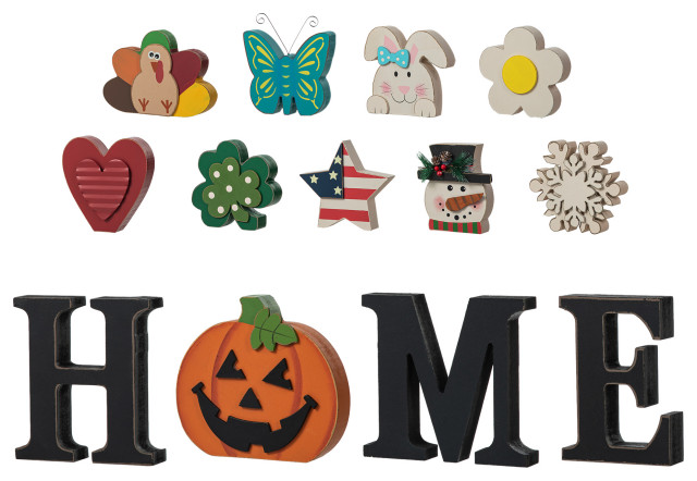 Wooden Interchangeable HOME Tabletop Sign - Traditional - Holiday ...