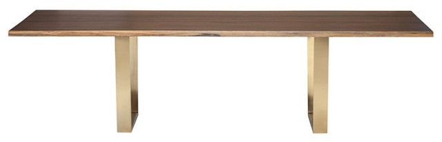 Lazzaro Dining Table seared oak top polished brushed gold 78" - Contemporary - Dining Tables ...