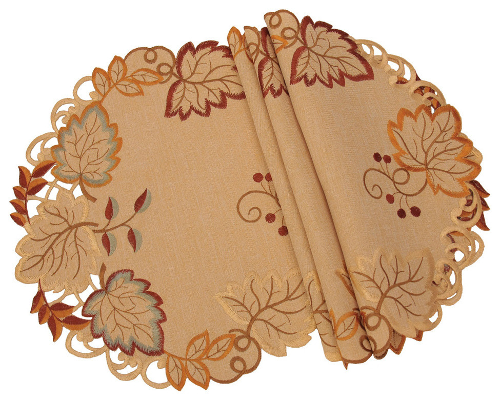 Harvest Verdure Embroidered Cutwork Fall Doilies, Set of 4, 16''Round ...
