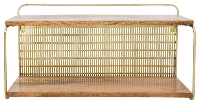 Metal, 10" 2-Layers Rectangular Wall Shelf, Brown - Contemporary ...
