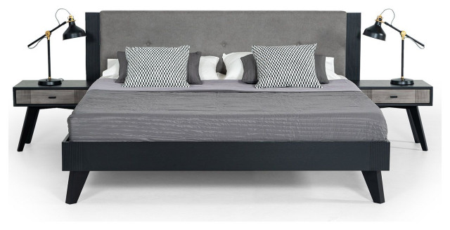 Grayson Contemporary Gray and Black Bed, King - Transitional - Platform ...
