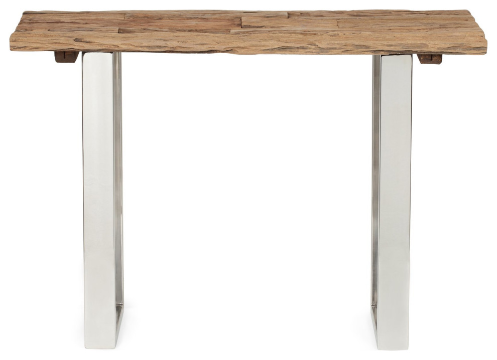 Rustic Console Table, Shiny Silver Legs With Unique Weathered Reclaimed ...