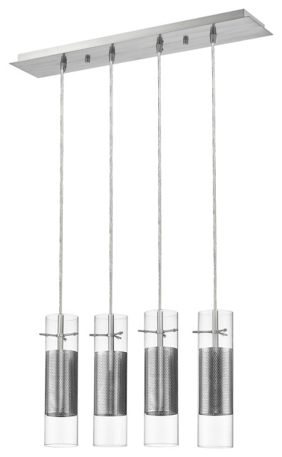 Scope 4-Light Brushed Nickel Pendant Double Glass and Mesh Shades ...