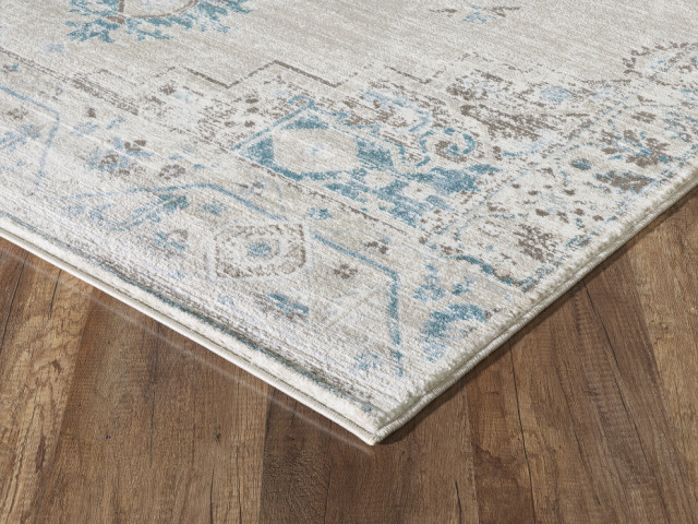Abani Urbana URB120A Traditional Distressed Ivory and Light Blue Area ...