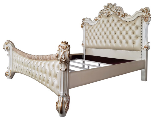 ACME Vendome California King Bed in PU & Antique Pearl Finish ...